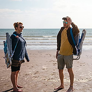 SUNNYFEEL Low Beach Chair 5 Position Lay Flat, Portable Folding Backpack Beach Chairs Heavy Duty with Cooler Bag, Cup Holder for Outdoor/Lawn/Trip/Picnic/Fishing, Foldable Camping Chair (New Blue)