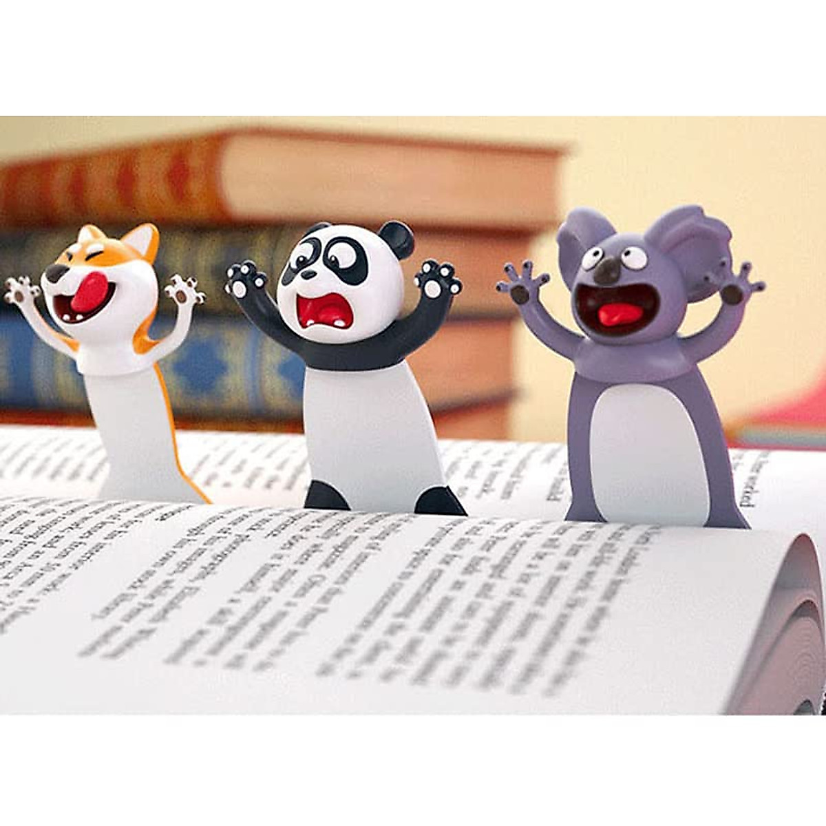 3D Wacky Bookmark - More Fun Reading, 3D Cartoon Animal Bookmark, Novelty Funny Animal Reading Bookmarks, Cute Squashed Animal Stationery (Set of 10)