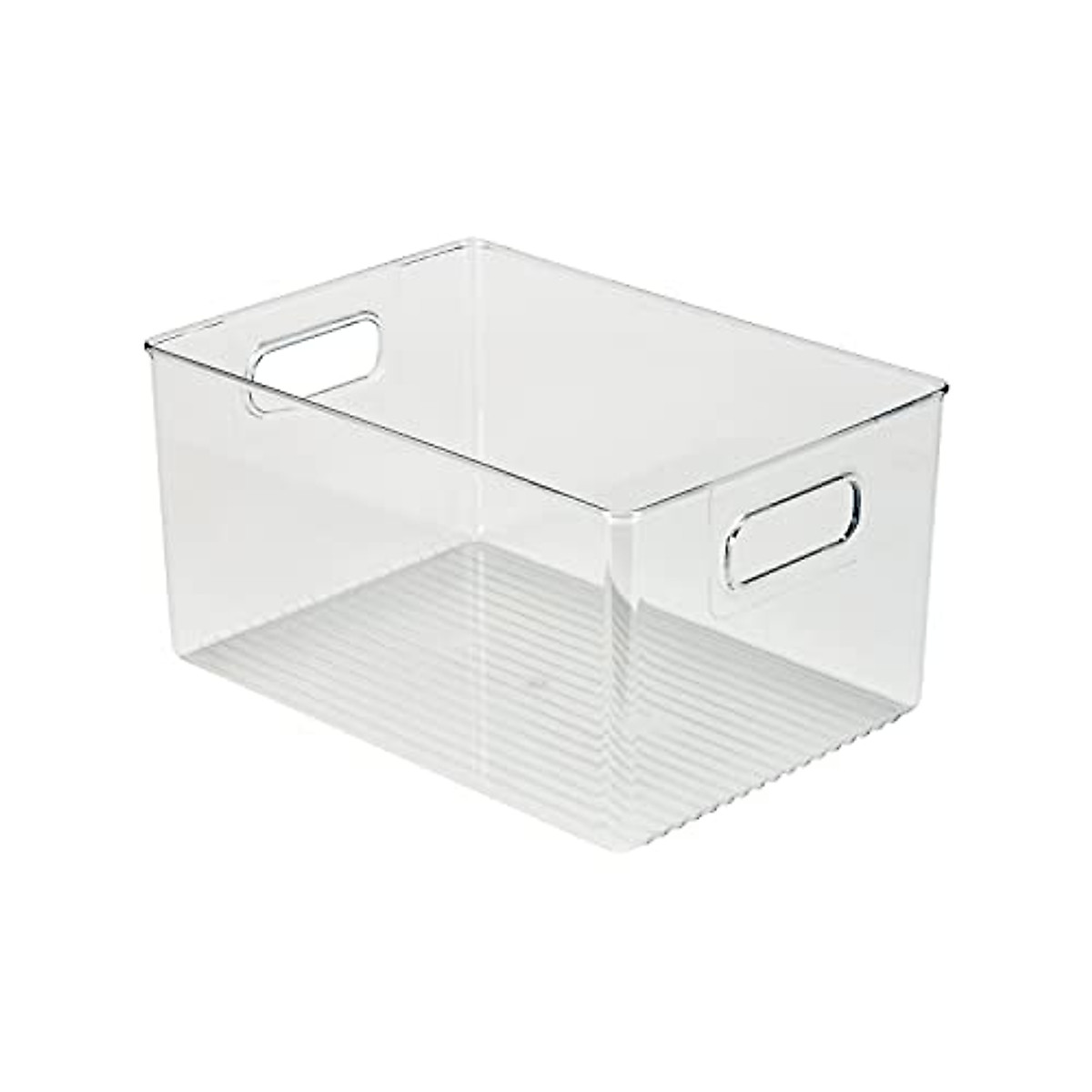 Simplify Large Bin | Multi-Purpose | Cabinet & Refrigerator Storage | Bathroom | Office | Carrying Handles | Transparent Clear Vertical Stripe Organizer