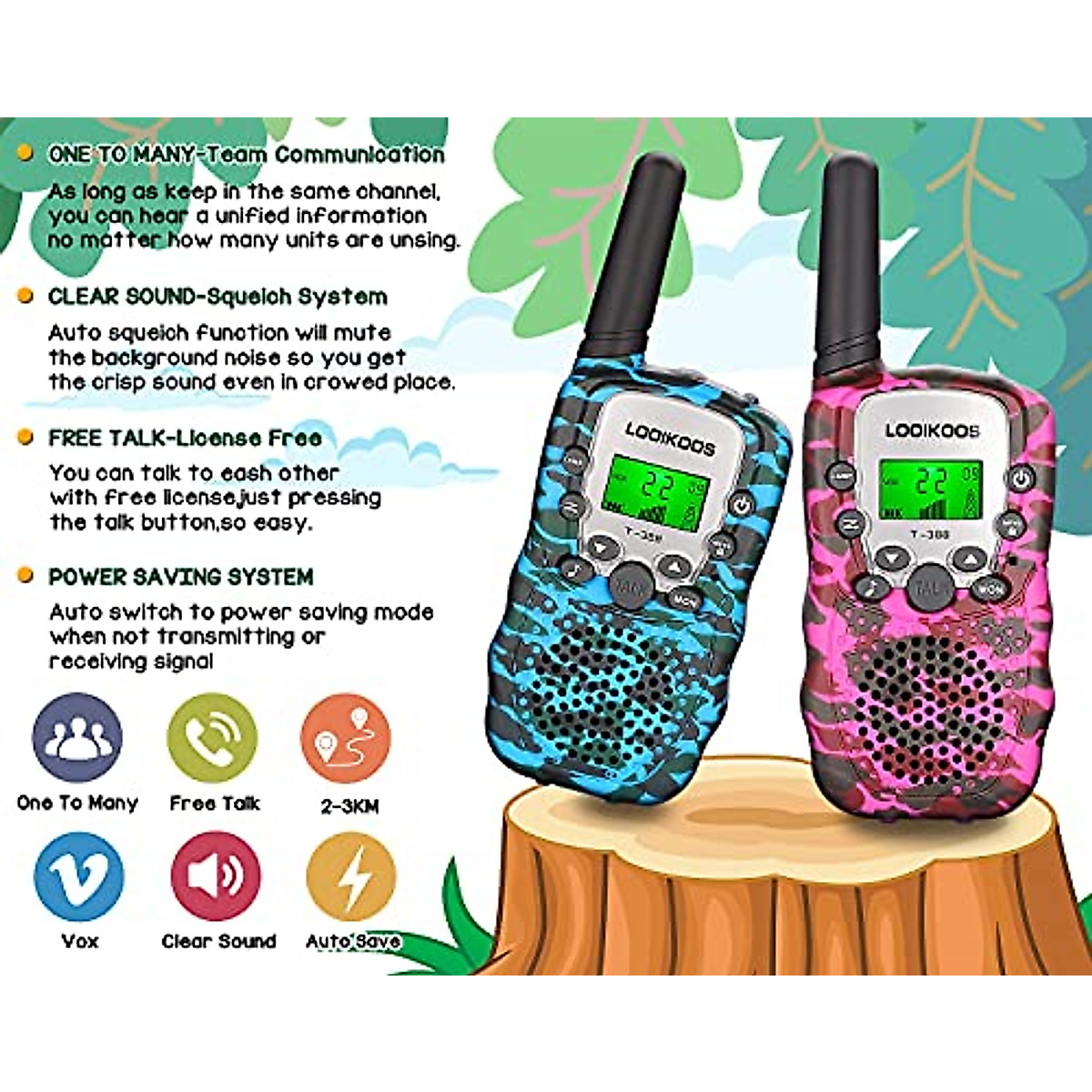 LOOIKOOS Walkie Talkies for Kids, 3 KMs Long Range Walky Talky Radio Kid Toy Gifts for Boys and Girls 3 Pack