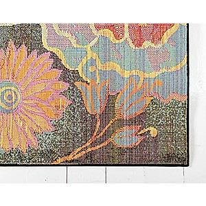 Unique Loom Lyon Collection Colorful Modern Floral Garden Area Rug, 2 x 6 ft, Black/Yellow