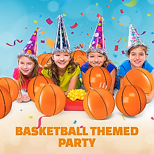 Inflatable Basketballs (Pack of 12) 16-inch Beach Balls for Pool Beach Toys & Basketball Party Favors for Kids Sports Themed Birthday Party Decorations, Outdoor Backyard Summer Pool Games Supplies