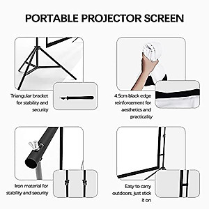 Projector Screen with Stand, 16:9 4K HD Portable Large Projector Screen Pull Down, Tripod Manual Quick Assembly for Home Theater Backyard Cinema,150in