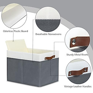 Bidtakay Large Storage Bins Collapsible Fabric Storage Baskets with Plastic Board 16x12 Inches Cube Organizer with Handles Lightweight 2-Pack Clothes Baskets Linen Storage Bins White/Grey