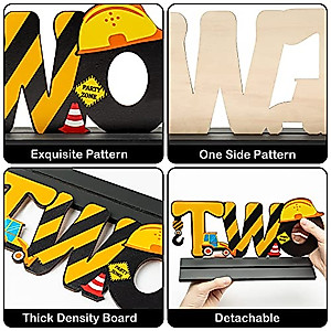 Haooryx Construction Truck Two Letter Sign Wooden Table Centerpiece for Boys, Two Years Old Baby 2nd Birthday Party Decorations, Construction Theme Party Supplies Baby Shower Decor Photo Props