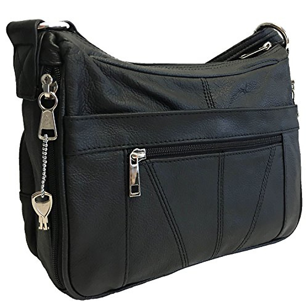Genuine Leather Locking Concealment Purse CCW Concealed Carry Gun Bag Handbag, Ambidextrous, Black