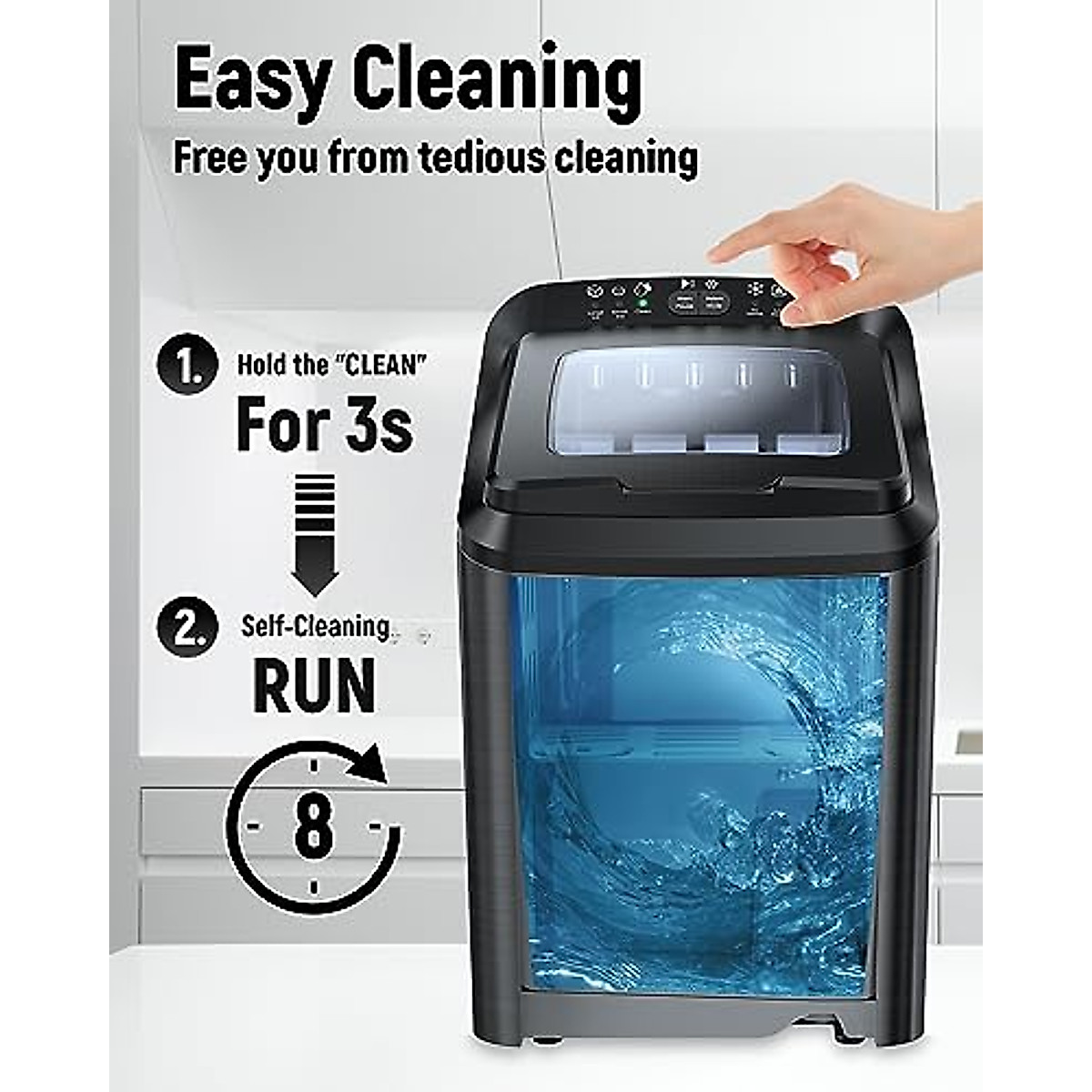 Dreamiracle Ice Maker Machine Countertop Self-Cleaning, 33lbs/24h, Two-Size Bullet Ice Cubes, 2.8L Water Tank, 9 Cubes/Batch