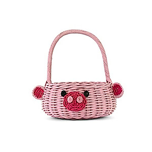 G6 COLLECTION Hand Woven Pig Rattan Basket Decorative Home Decor Bin Organizer Storage Cute Handmade Handcrafted Gift Art Decoration Wicker (Piggy Easter Basket)