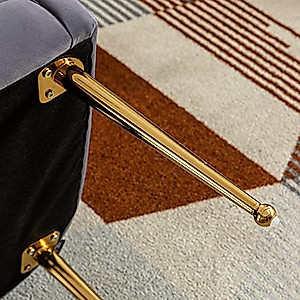 KINWELL Upholstered Dining Chairs Set of 2, Modern Accent Side Chair with Tufted Back and Pull Handle, Velvet Armchair Desk Chair with Gold Metal Legs for Living Room, Home Office,Vanity (Gray)