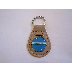 1965 1966 1967 1968 1969 1970 SHELBY GT-350 WHITE STRIPE ON BLUE LEATHER KEYCHAIN - BEIGE