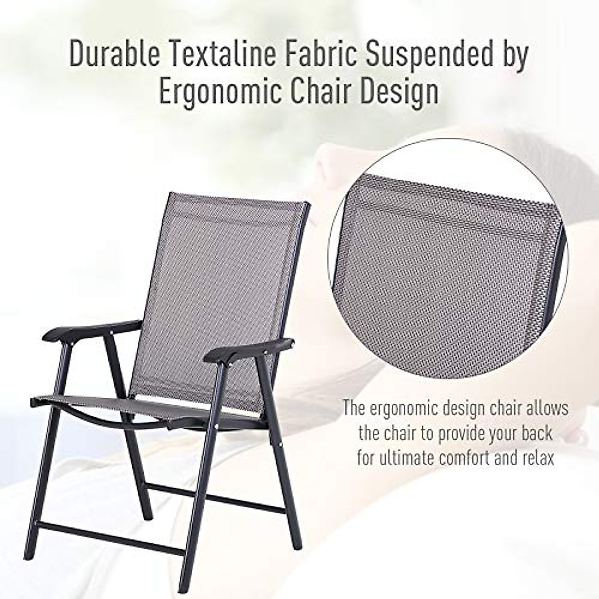 Outsunny Folding Outdoor Patio Chairs Set of 4 Stackable Portable for Deck, Garden, Camping and Travel
