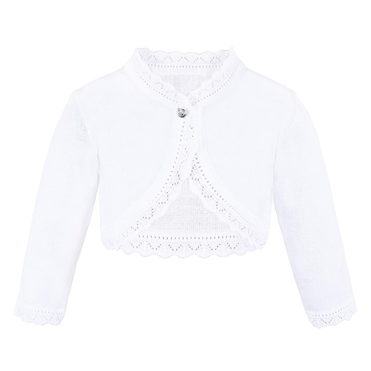 Lilax Baby Girls' Knit Long Sleeve Button Closure Bolero Cardigan Shrug 12-18 Months White