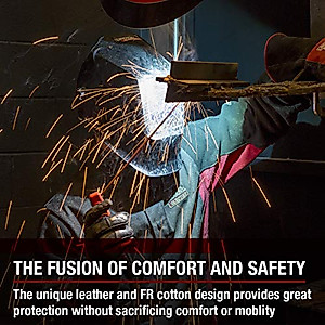 Lincoln Electric unisex adult Hybrid Shadow Split Leather Sleeved Jacket, Black/Red, X-Large US