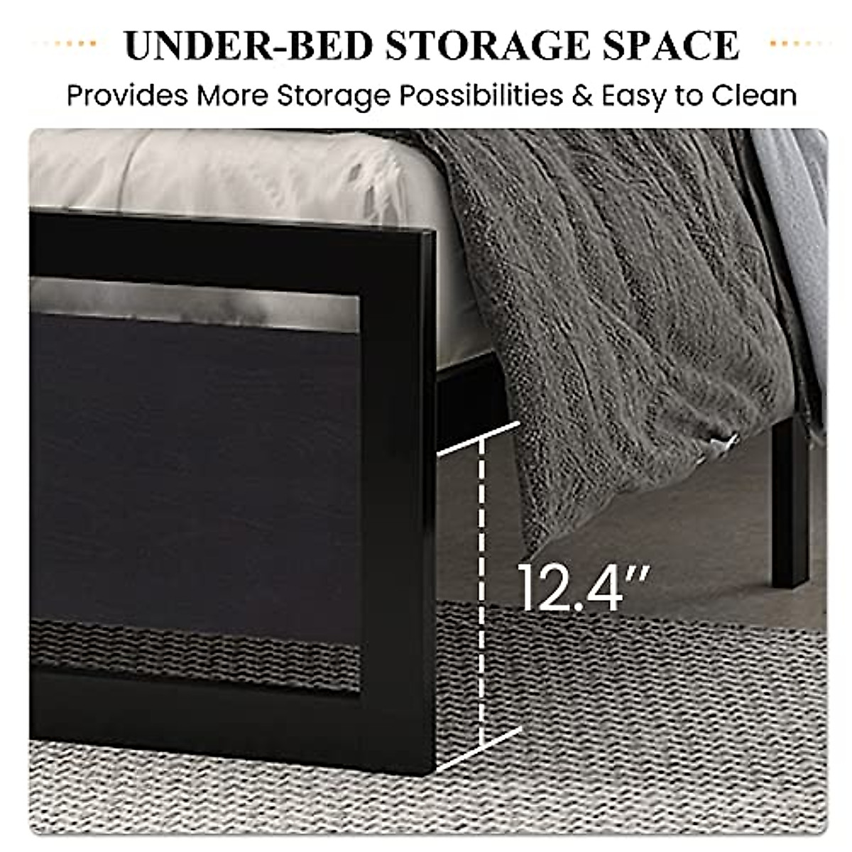 SHA CERLIN Full Size Bed Frame with Modern Wooden Headboard/Heavy Duty Platform Metal Bed Frame with Square Frame Footboard & 13 Strong Metal Slats Support/No Box Spring Needed, Black