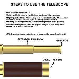 NewDoar 25x30 Zoomable Monocular Vintage Pirate Telescope - Waterproof Aluminum Alloy Brass Adjustable Optics Telescope for Travel Navigation Sailing Voyage View Watching Games(Gold)