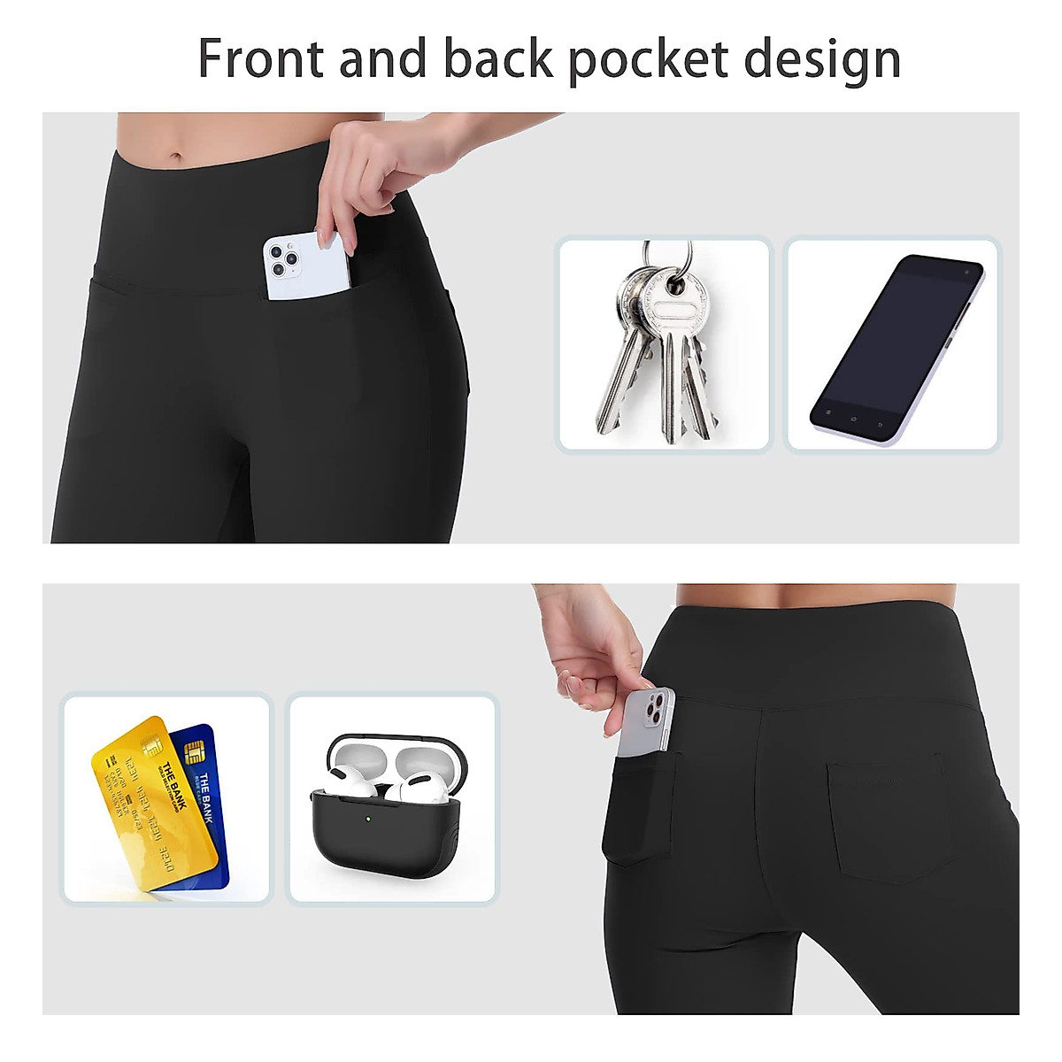 THE GYM PEOPLE Women's Casual Yoga Leggings High Waisted Tummy Control Workout Pants with 4 Pockets(Black, Large)