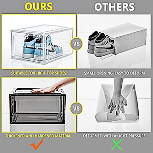 BYFU Shoe Box Drop Front Set of 6, Plastic Stackable Shoe Storage Boxes with Lids, Sneaker Display Case Shoe Organizer Bins for Closet, Easy Assembly (Dark Grey)