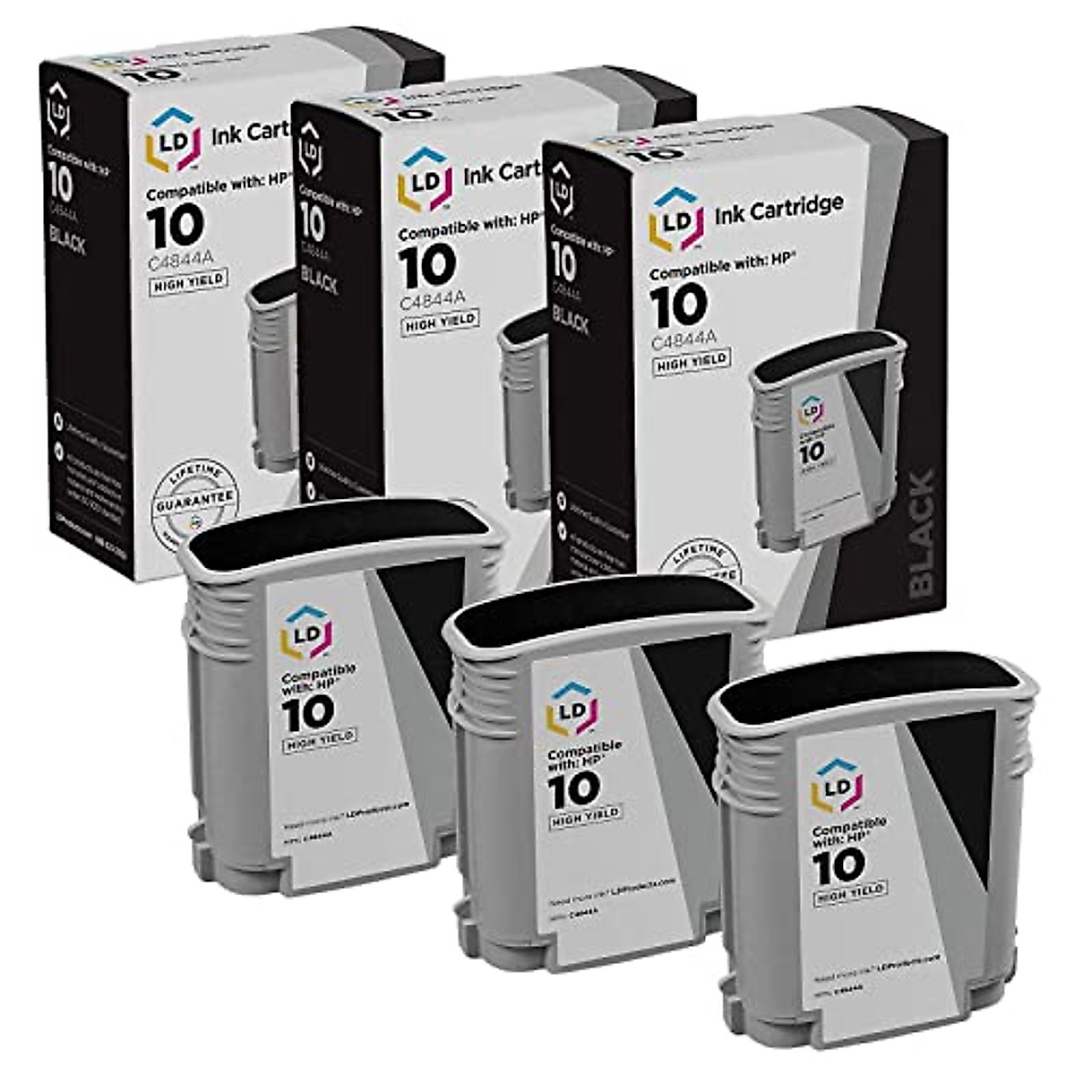 LD Products Remanufactured Ink Cartridge Replacement for HP 10 C4844A High Yield (Black, 3-Pack)
