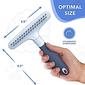 Dog rake deshedding dematting Brush Comb - Undercoat rake for Dogs, Cats, matted, Short,Long Hair Coats - Brush for Shedding, Double Row Stainless Steel pins - Reduce Shedding by 90% (Haze Blue)
