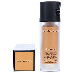 bareMinerals Original Liquid Mineral Foundation Broad Spectrum Spf 20, Golden Nude 16, 1 Fl Oz