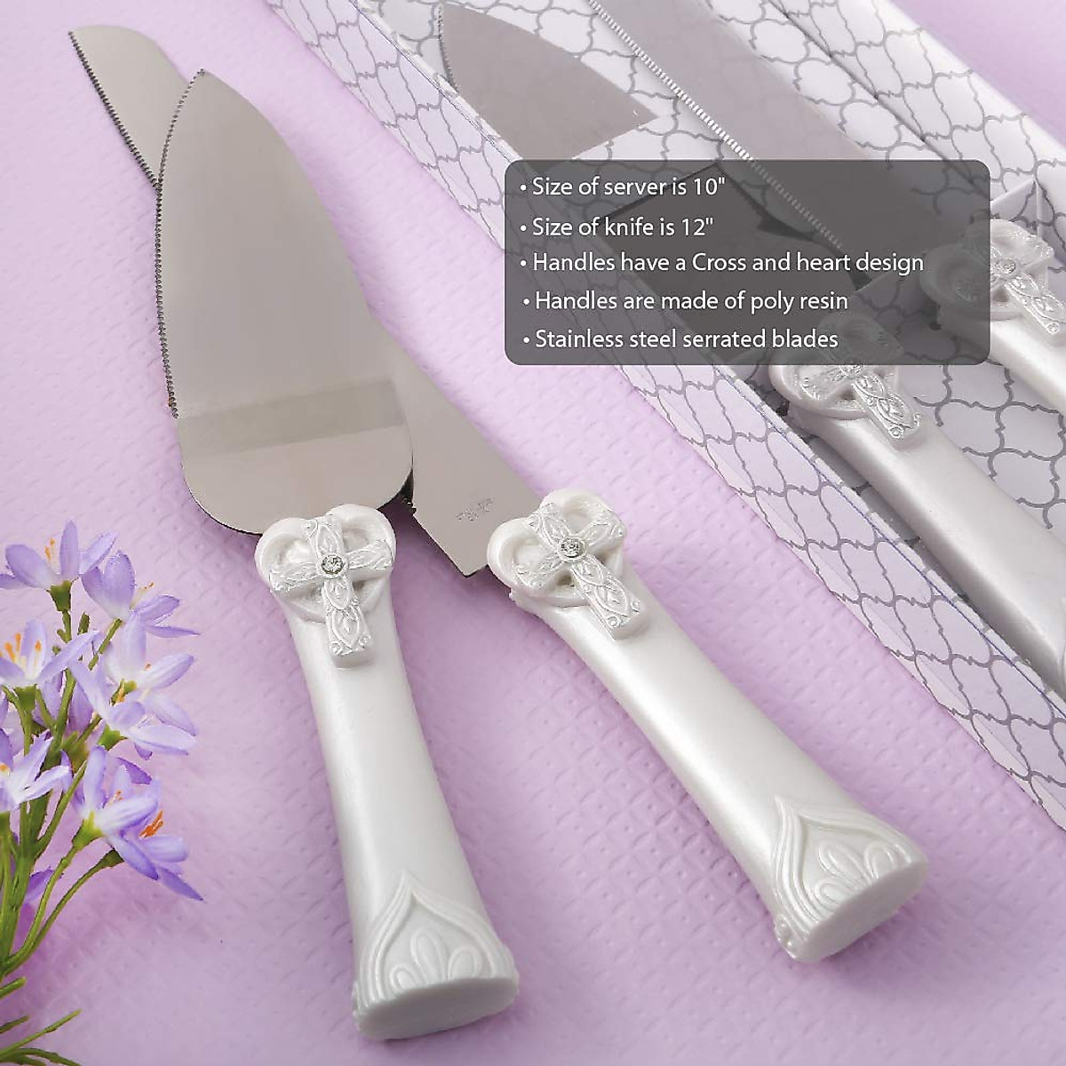 Heart and Cross Stainless Steel Wedding Cake Server Set Reception New