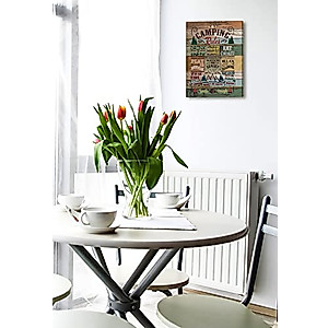 Camping Rules Play Fun Relax Smile Laugh Wood Grain Pattern Wall Art Prints Artwork Decor for Camper Themed Canvas Wall Art Prints,RV Outdoor Living Room Home Decorations,11"x14"