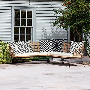 Outdoor Indoor Throw Pillow Cover Waterproof, Boho Black White Square Pillowcases, Decorative Geometry Double Printed Cushion Cover for Garden Patio Tent Couch Sofa Home Decor, Set of 4,18 X 18 Inch