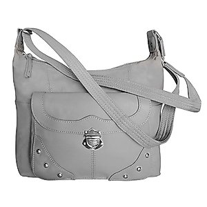 Roma Leathers Concealment Purse - Premium Cowhide Leather - Grey - Studded - Dual Gun Entry - Adjustable Shoulder Strap - Designed in USA - 30 Day Manufacture Warranty