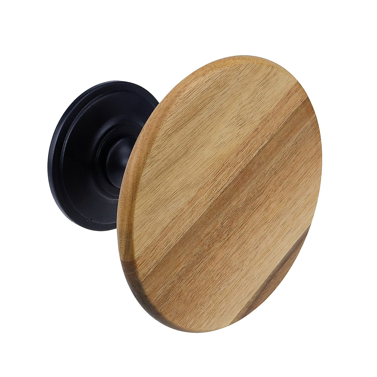 MY MIRONEY 7.87" Wooden Cake Stand Rustic Cake Holder with Black Base Round Cupcake Holder Wedding Cake Pedestal Stand for Dessert Table, Birthday Party, Home Decor