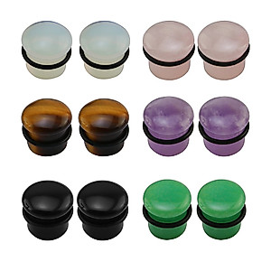 ZS 6 Pairs Mixed Stone Single Flare Ear Plugs Gauges Tunnels Expander with Silicone O-Ring (Gauge=4g(5mm))