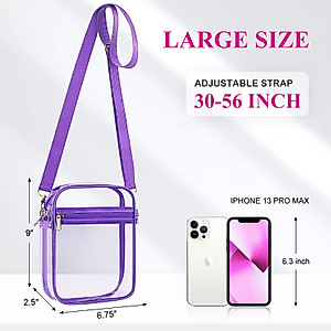 Mossio Clear Crossbody Bag Stadium Approved, Transparent Messenger Shoulder Bag for Concert, Beach, Travel & Sporting Purple