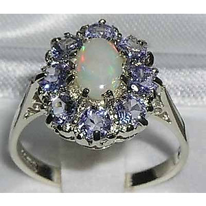 LetsBuyGold 925 Sterling Silver Natural Opal and Tanzanite Womens Promise Ring - Size 7.5