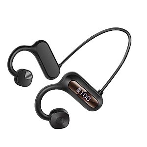Open Ear Headphones Wireless Bluetooth 5.3 Air Conduction Headphones with with Built-in Mic, 30Hrs Sports Headset With Power Display HiFi Stereo Sound Earphones for Running, Cycling, Workouts (Black)