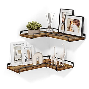 VASAGLE Corner Shelf Wall Mount Set of 2, Corner Floating Shelves, Small Corner Wall Shelf for Decor Storage, for Living Room Bedroom Kitchen Bathroom, Rustic Brown and Black ULLS831B01