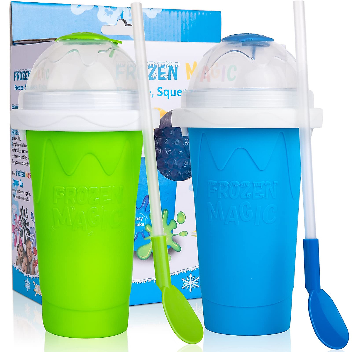 Slushie Maker Cup,Frozen Magic Squeeze Cup Slush Cup DIY Slushy Cup Smoothies Double Layers, Homemade Slushies Machine w/Straw and Spoon, Ice Cream Maker Cool Stuff Gifts for Friends & family
