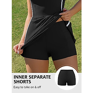 ATTRACO Tennis Outfits for Women with Shorts Pockets Contrast Binding Workout Dresses Black S