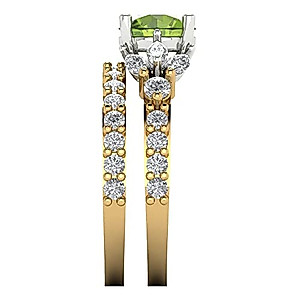 Clara Pucci 2.82 ct Round cut Solitaire 3 stone Natural Peridot Designer Art Deco Statement Wedding Ring Band Set 18K 2 tone Gold 10.5