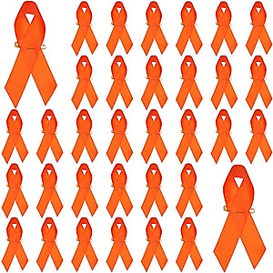 150 Pieces Orange Ribbon Satin Pins Awareness Pins Leukemia Lymphoma Cerebral Cancer Awareness Pins Orange Brooch with Safety Pins for Women Man Charity Public Social Event