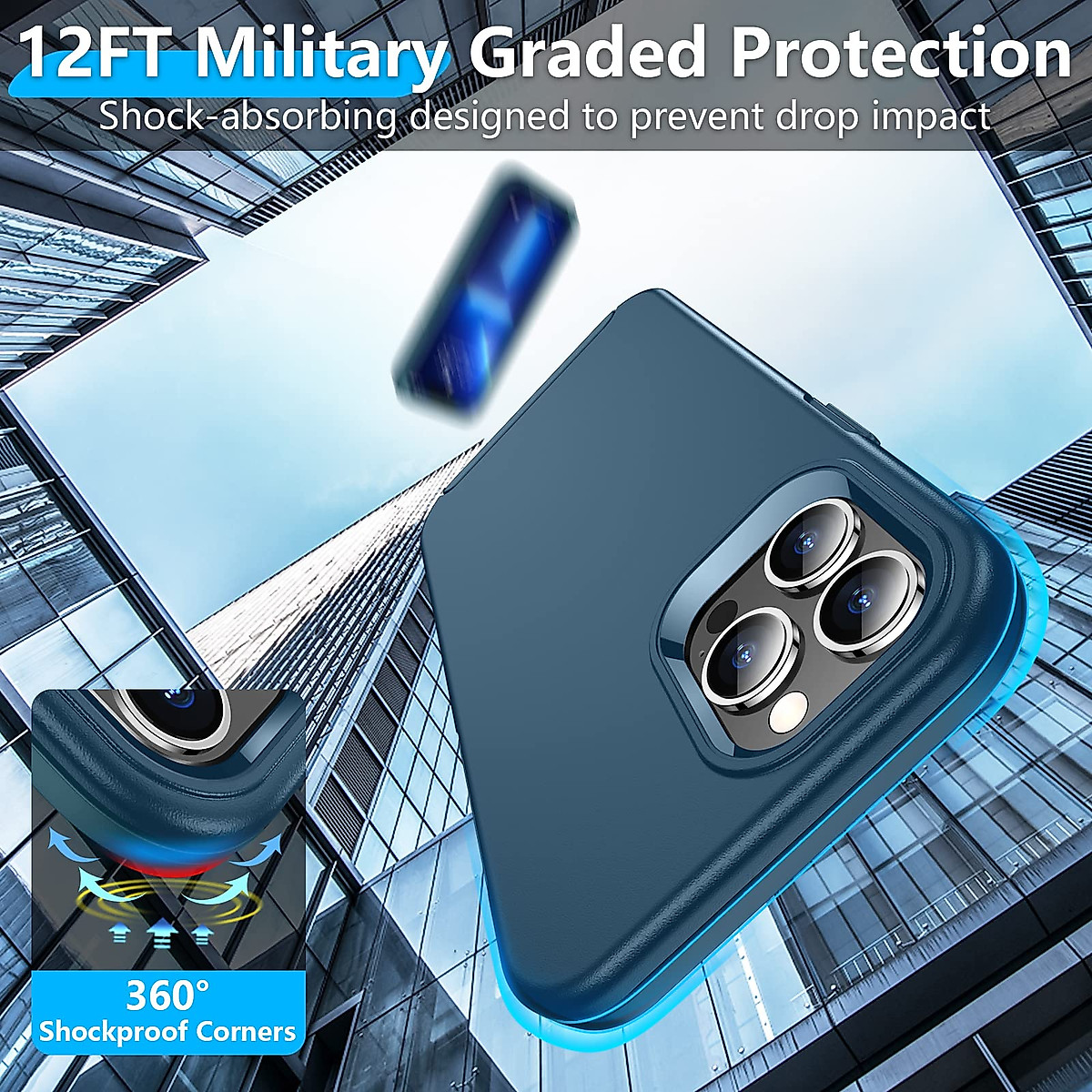 Red2Fire for iPhone 13 Pro Max Case, [Shockproof] [Dropproof] [Dust-Proof] with [2 Pack Tempered Glass Screen Protector] Protective Phone Case for iPhone 13 Pro Max -6.7 inch Blue