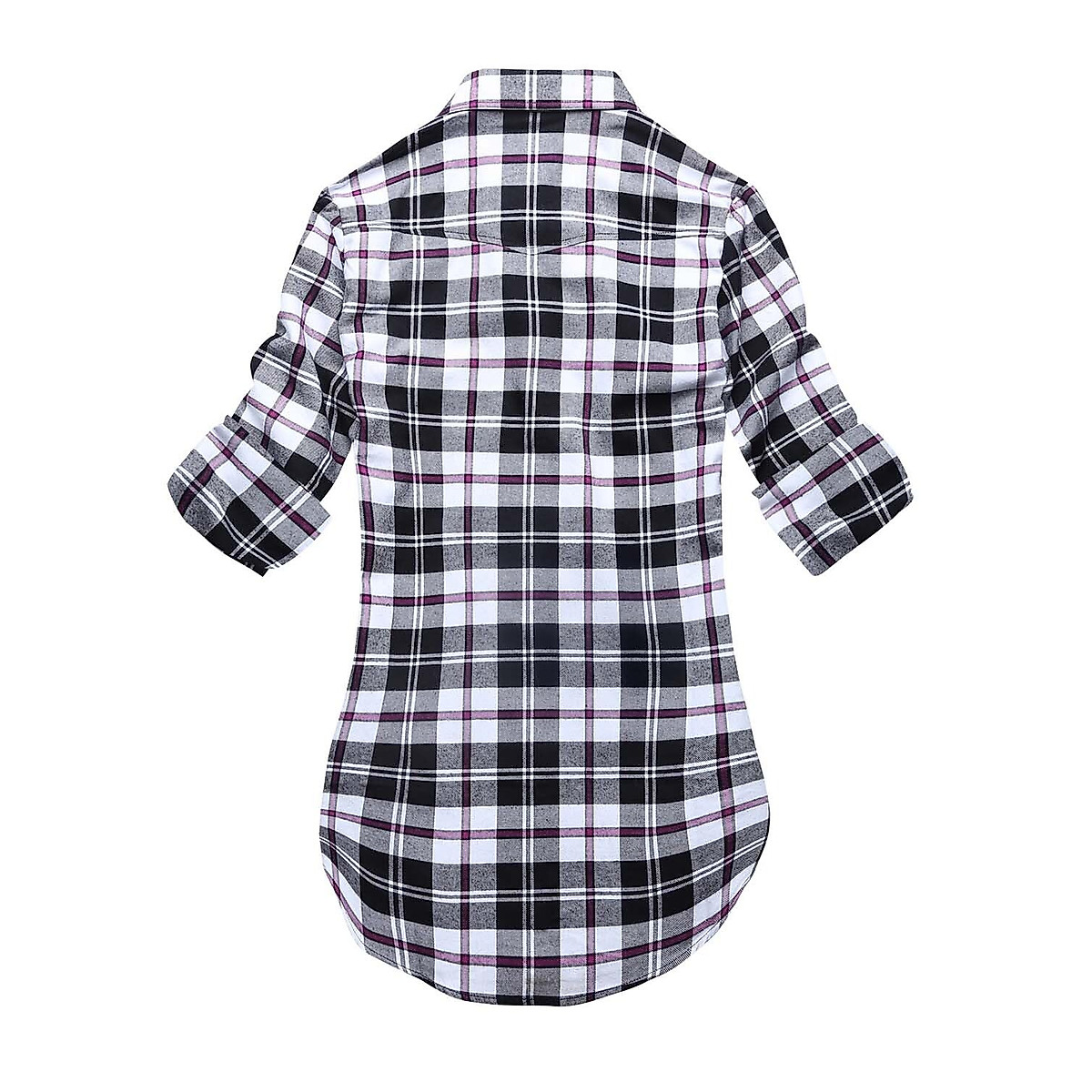 Match Womens Button Down Flannel Plaid Shirts roll up Long Sleeve Shackets Business Blouse Top (Large, Checks#5)