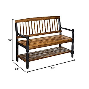 Christopher Knight Home Eddie Indoor Farmhouse Acacia Wood Bench with Shelf, Teak and Black Finish