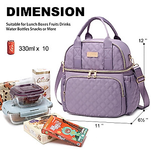 AIJIEKE Lunch Bag for Women, Work Lunch Box Insulated Lunch Bag, Double Deck Lunch Bag, Large Leakproof Lunch Tote Cooler Bag with Side Pockets & Adjustable Strap for Picnic, Light Purple