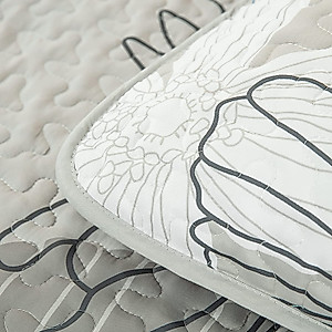 Blue Floral Pattern Queen Size Quilt Set - 3 Pieces Quilt Coverlet Elegant Bohemian Bedspread with 2 Pillowcases Soft Lightweight Bedding Quilt Set for Adults (Blue,90"x90")