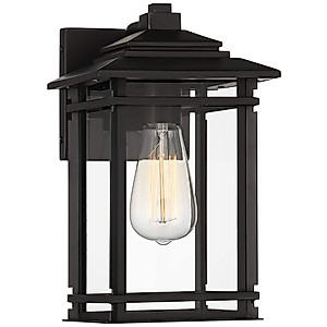 John Timberland North House Mission Outdoor Wall Light Fixture Matte Black Metal 12" Clear Glass Panels Shade for Exterior House Porch Patio Outside Deck Garage Yard Front Door Garden Home