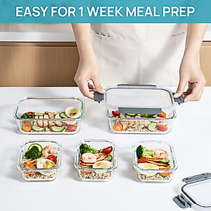 Vtopmart 8 Pack Glass Food Storage Containers with Lids, Meal Prep Containers, Airtight Lunch Containers Bento Boxes with Snap Locking Lids, for Microwave, Oven, Freezer and Dishwasher