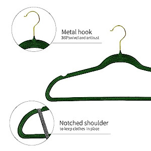 ManGotree Velvet Suit Hangers with 360 Swivel Gold Hook, Non-Slip Coat Hangers, Ultra-Slim Space Saving Hangers, Sturdy & Durable Clothes Hangers, 36 Pack (Green)