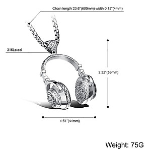 AKarrLili Black Headphones Hiphop Necklace Rock Music Pendant with 23in chain Jewelry