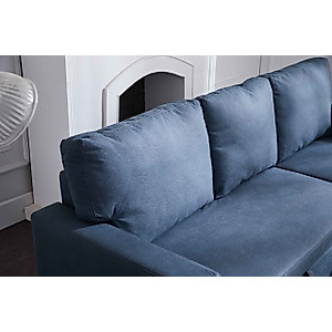 ATY Reversible Sectional Sleeper Sofa with Storage Chaise, L Shape Couch with Pull-Out Bed, Living Room Furniture, 85", Blue