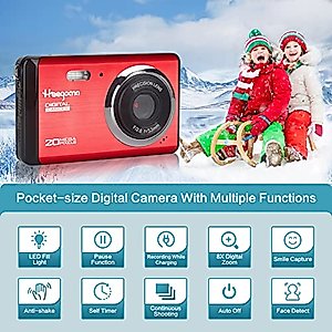 Digital Camera for Photography, FHD 1080P 20MP Point and Shoot Camera with 2.8" TFT LCD, Compact Rechargeable Vlogging Cameras for Kids,Beginner,Students,Teens,Elders (Red)
