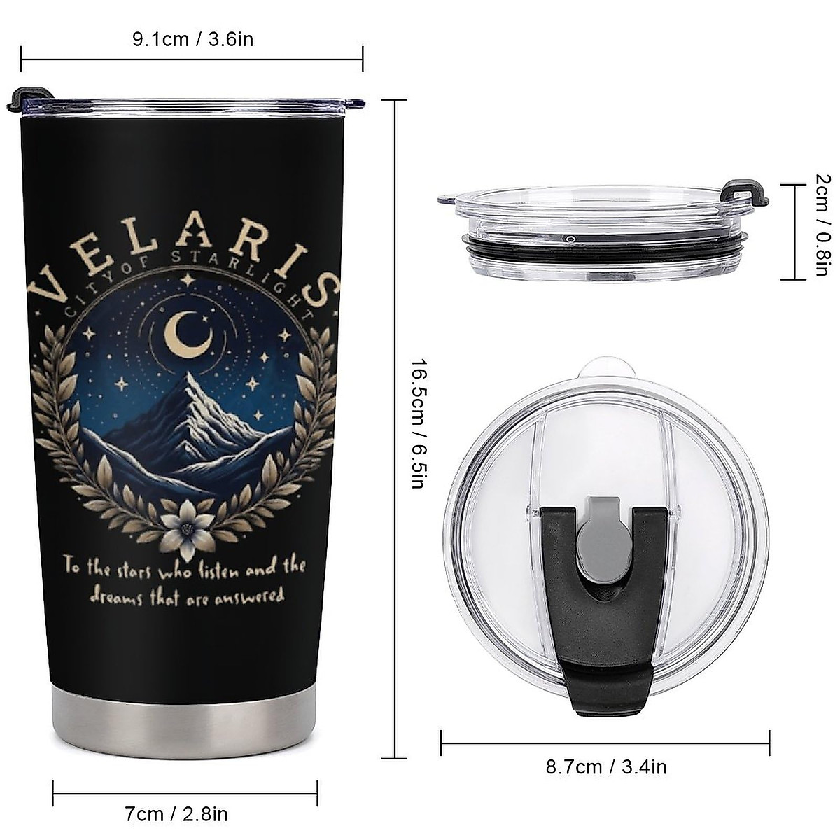 Velaris City Of Starlight Tumbler Acotar The Night Court Bookish 20 Oz Stainless Steel Insulated Tumblers with Lid And Straw Bookish Acotar Travel Coffee Mug Gifts